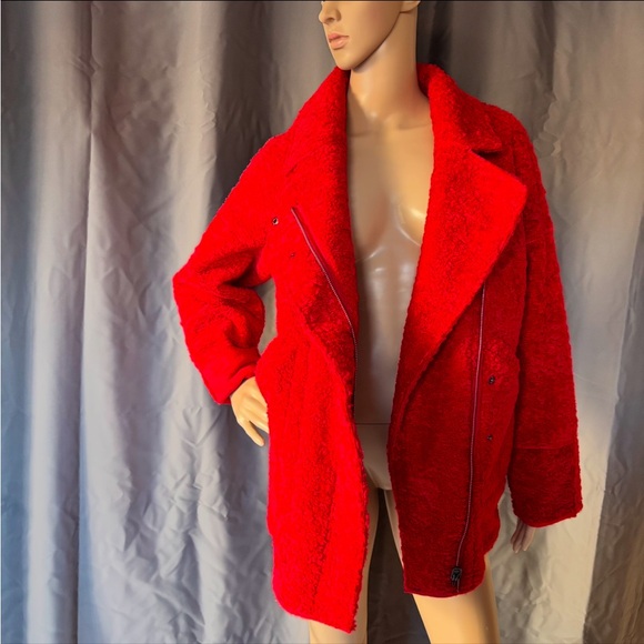 Jackets & Coats | Oversized Red Teddy Jacket With Cozy Fabric And ...